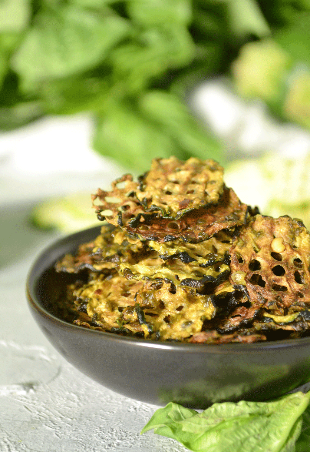 Pesto Flavored Dehydrated Zucchini Chips in the Oven - Perspective Portions